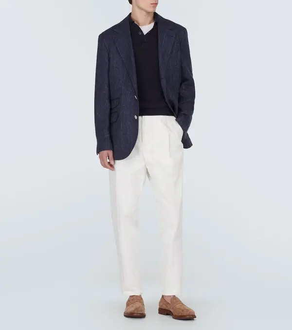Brunello Cucinelli Striped Linen, Silk And Wool Blazer