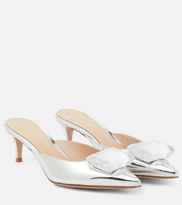 GIANVITO ROSSI Jaipur 55 Embellished Mules - Silver