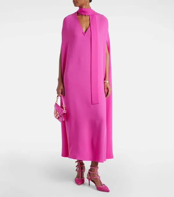 Valentino Garavani Vgold Caped Silk Maxi Dress