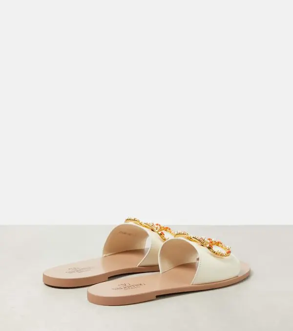 Valentino Garavani Vlogo Signature Embellished Leather Slides