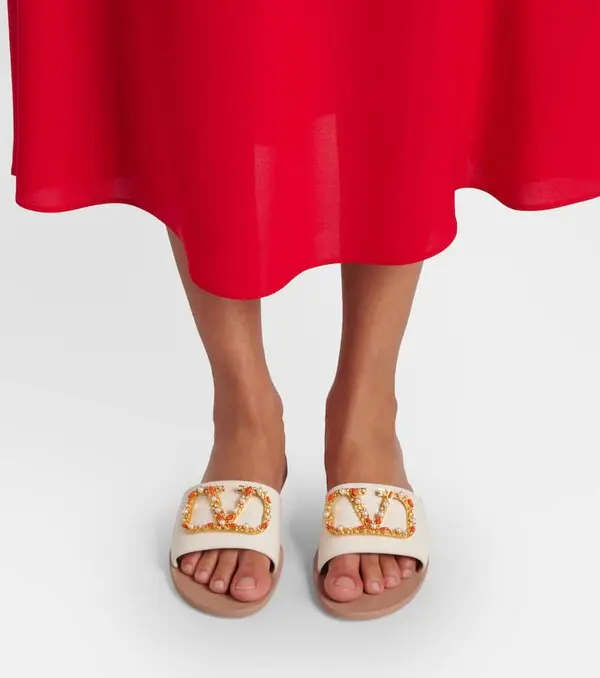 Valentino Garavani Vlogo Signature Embellished Leather Slides