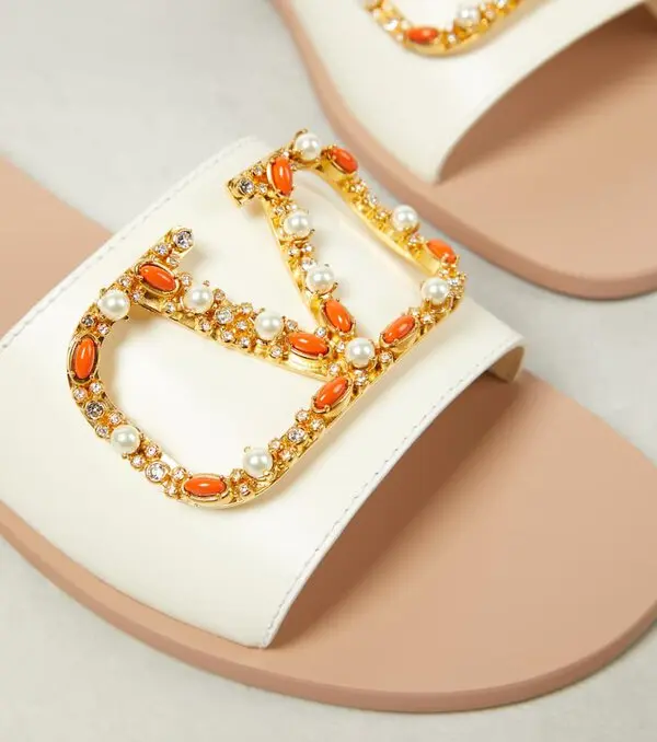 Valentino Garavani Vlogo Signature Embellished Leather Slides