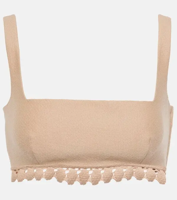 Valentino Garavani Scalloped Cotton-blend Bra Top - Beige