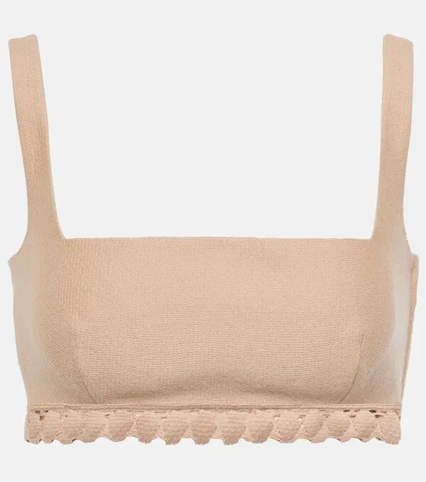 Valentino Garavani Scalloped Cotton-blend Bra Top - Beige