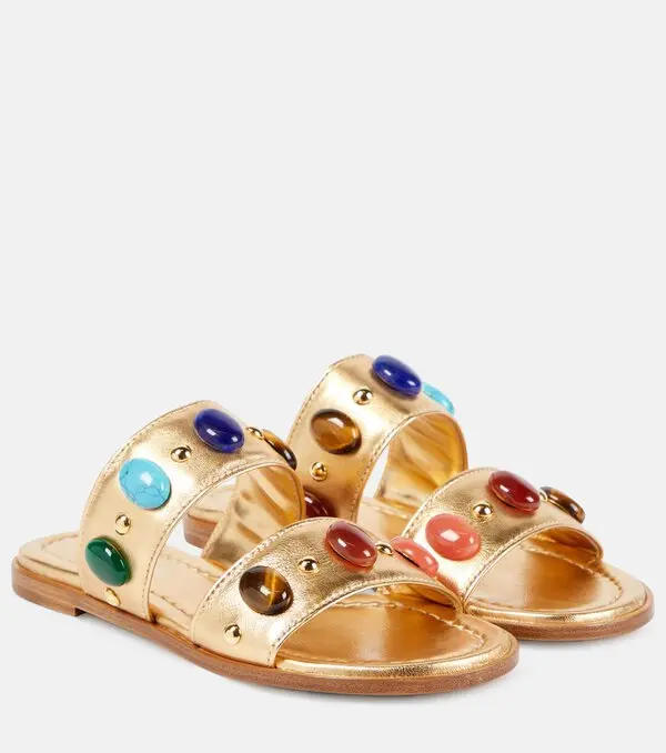 GIANVITO ROSSI Shanti Embellished Leather Sandals - Gold