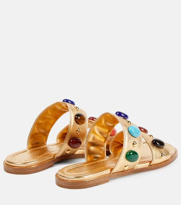 GIANVITO ROSSI Shanti Embellished Leather Sandals - Gold