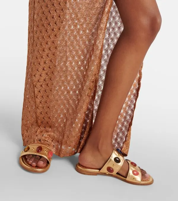GIANVITO ROSSI Shanti Embellished Leather Sandals - Gold