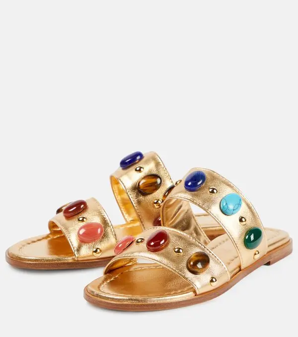 GIANVITO ROSSI Shanti Embellished Leather Sandals - Gold