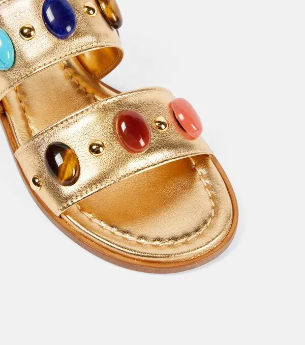 GIANVITO ROSSI Shanti Embellished Leather Sandals - Gold