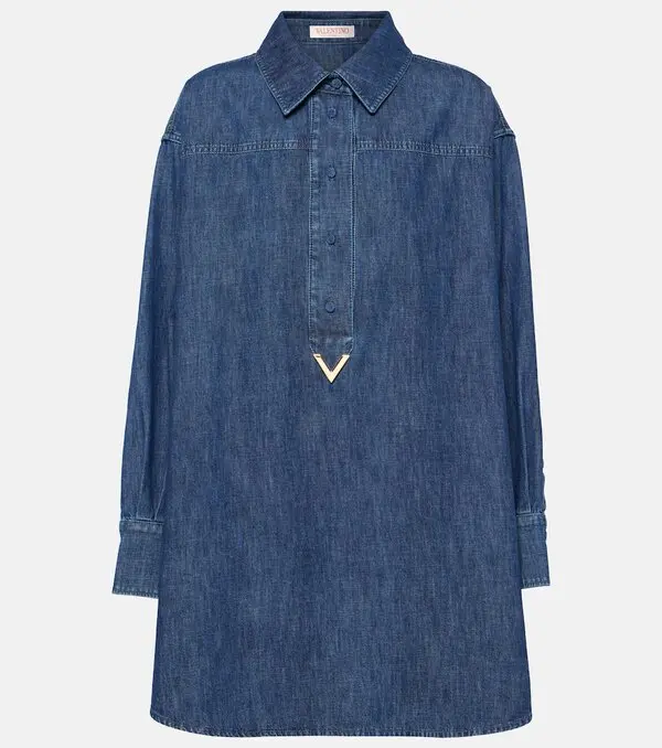 Valentino Garavani Vgold Chambray Denim Shirt Dress - Blue