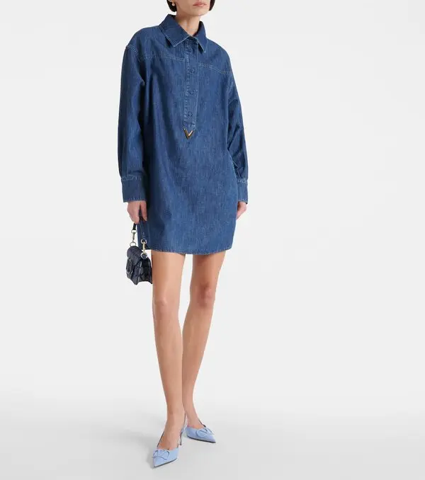 Valentino Garavani Vgold Chambray Denim Shirt Dress - Blue