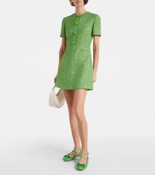 Valentino Garavani Rockstud Tweed Lamé Ballet Flats - Green