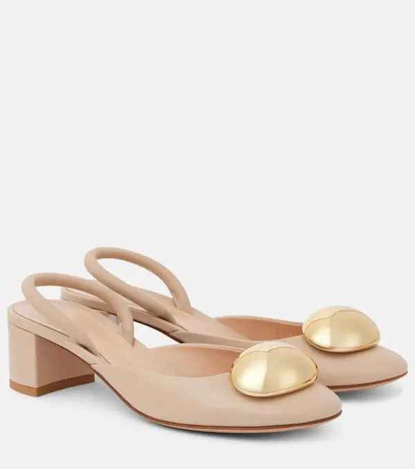 GIANVITO ROSSI Sphera 45 Leather Slingback Pumps - Beige