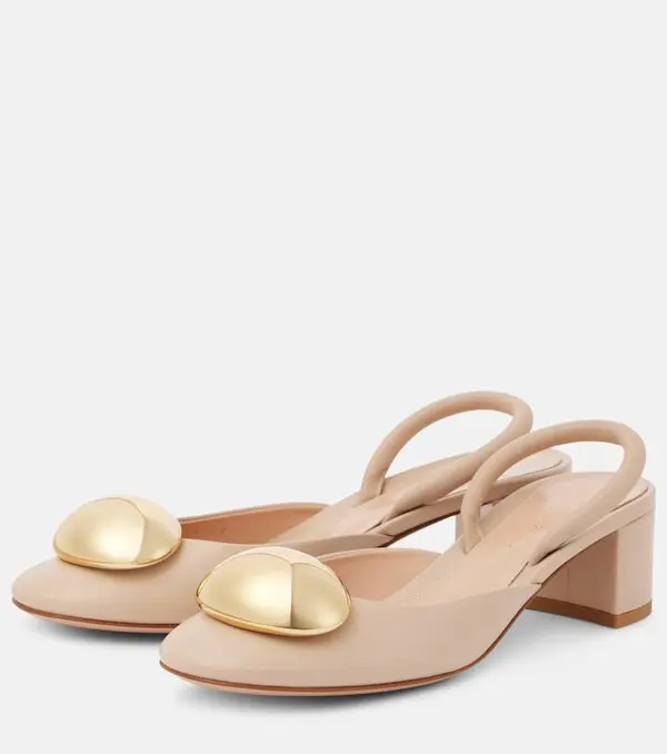 GIANVITO ROSSI Sphera 45 Leather Slingback Pumps - Beige