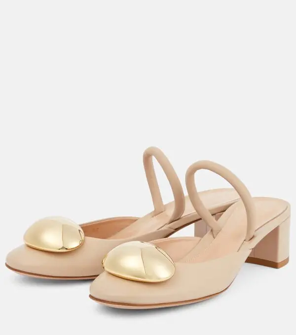 GIANVITO ROSSI Sphera 45 Leather Slingback Pumps - Beige