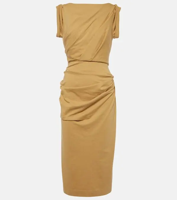 Dries Van Noten Gathered Cotton Jersey Midi Dress - Brown