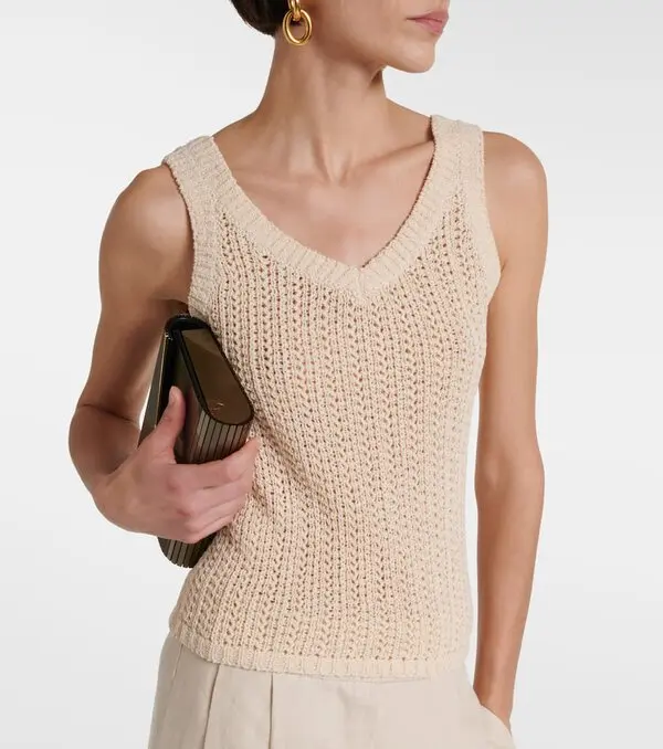 Max Mara Arrigo Knit Cotton-blend Tank Top - Beige