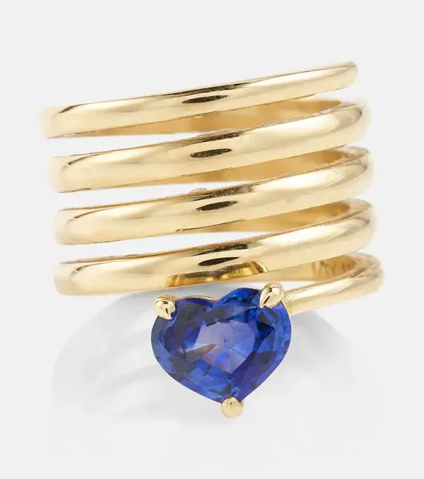 Shay Jewelry Heart Spiral 18kt Ring With Sapphire - Gold
