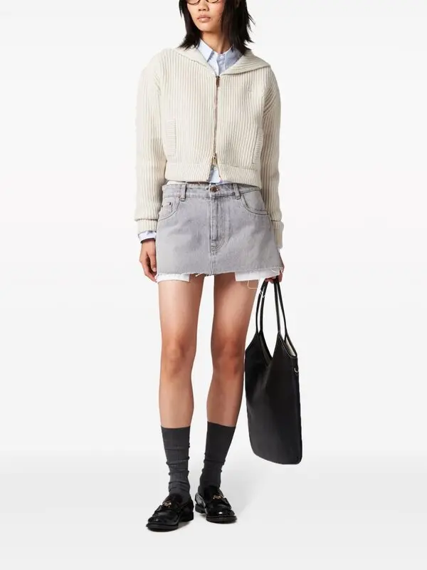 Miu Miu Logo-embroidered Denim Miniskirt - Grey