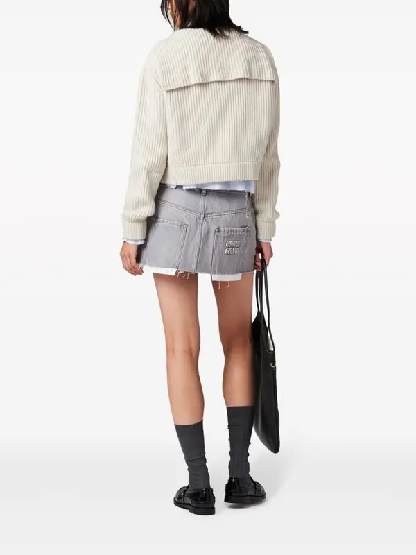Miu Miu Logo-embroidered Denim Miniskirt - Grey