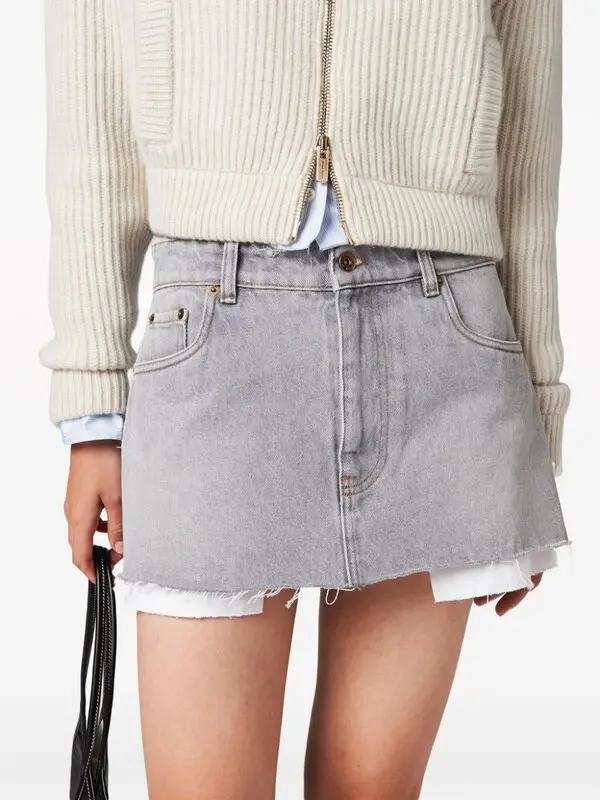 Miu Miu Logo-embroidered Denim Miniskirt - Grey