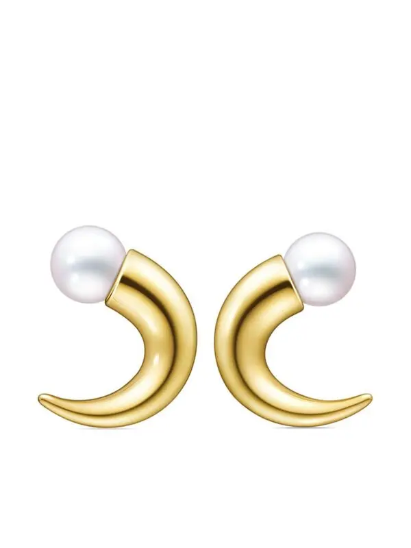 TASAKI 18kt Yellow Danger Horn Pearl Stud Earrings - Gold