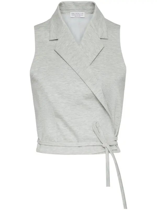 Brunello Cucinelli Sleeveless Wrap Blouse - Grey