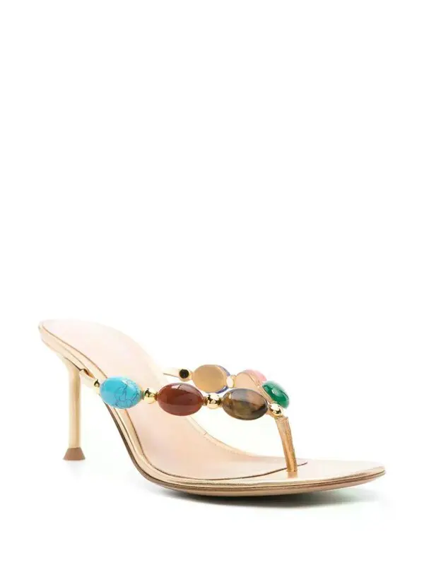 GIANVITO ROSSI Shanti Thong Leather Sandals - Gold