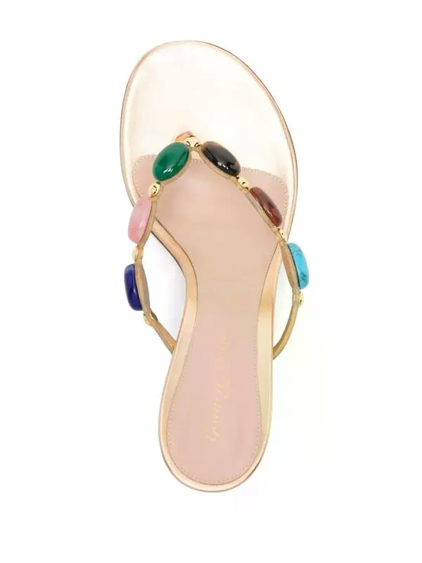 GIANVITO ROSSI Shanti Thong Leather Sandals - Gold