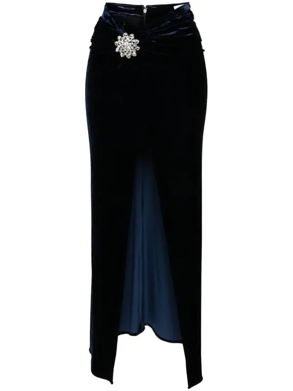 Rabanne Crystal-brooch Velvet Midi Skirt