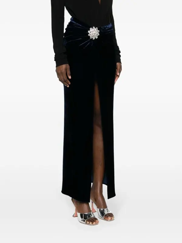 Rabanne Crystal-brooch Velvet Midi Skirt