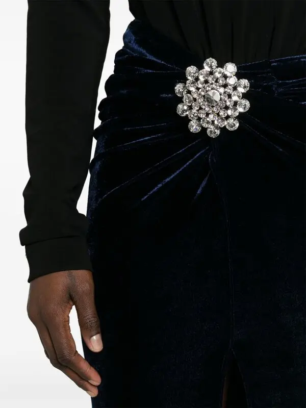 Rabanne Crystal-brooch Velvet Midi Skirt