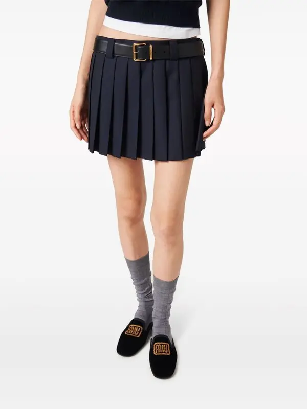 Miu Miu Pleated Wool Miniskirt - Blue