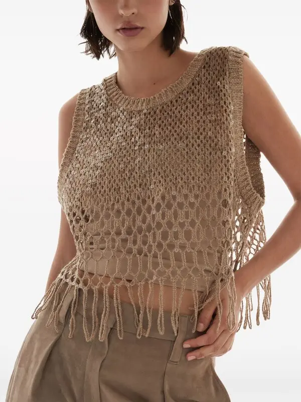Brunello Cucinelli Sequin-embellished Open-knit Vest