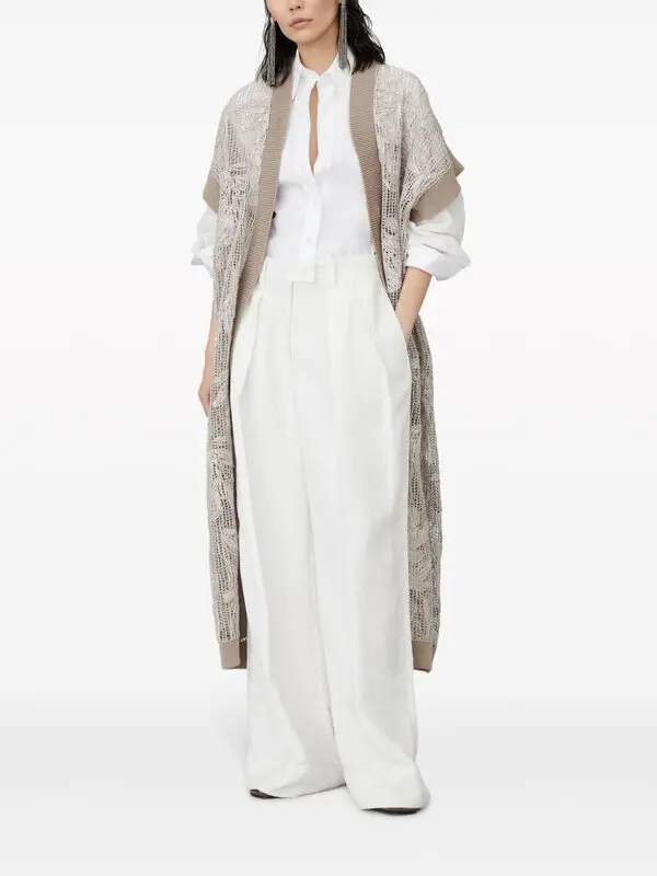 Brunello Cucinelli Magnolia-embroidered Long Cardigan - Neutrals