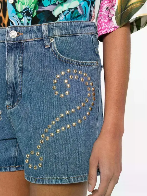 Moschino Logo-patch Stud-embellished Denim Shorts