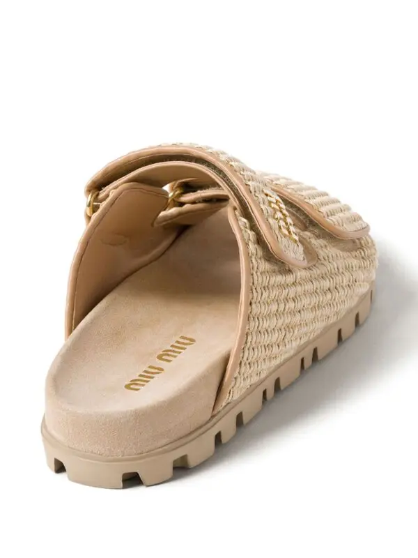 Miu Miu Touch-Strap Raffia Sandals In Neutrals - 31% Off
