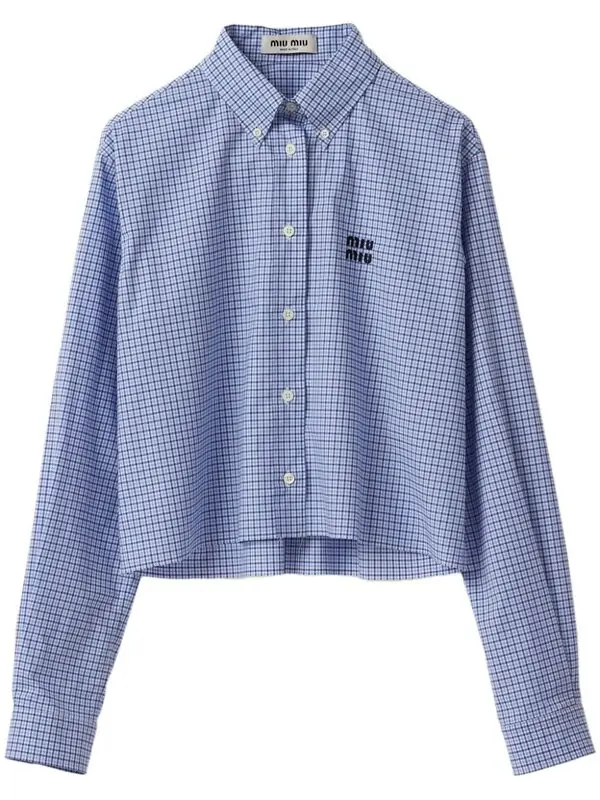 Miu Miu Checked Cropped Shirt - Blue | Editorialist