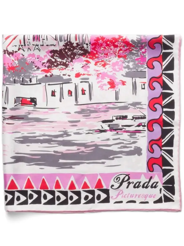 Prada Pittoresque Paris Silk Scarf - Pink
