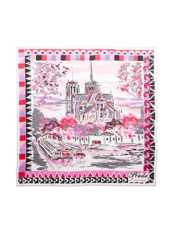 Prada Pittoresque Paris Silk Scarf - Pink