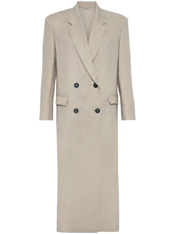 Brunello Cucinelli Double-breasted Linen Coat - Neutrals