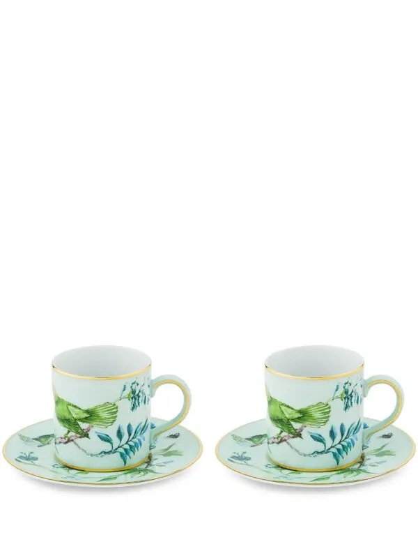 AQUAZZURA CASA Secret Garden Porcelain Coffee Cups And Saucers - Green