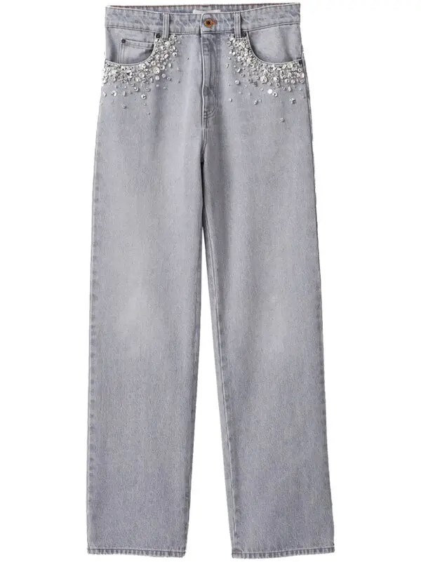 Miu Miu Embellished Straight-leg Jeans - Grey