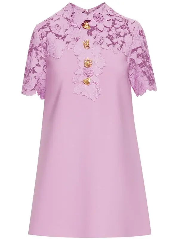 Oscar De La Renta Mixed Botanical Guipure-panel Minidress