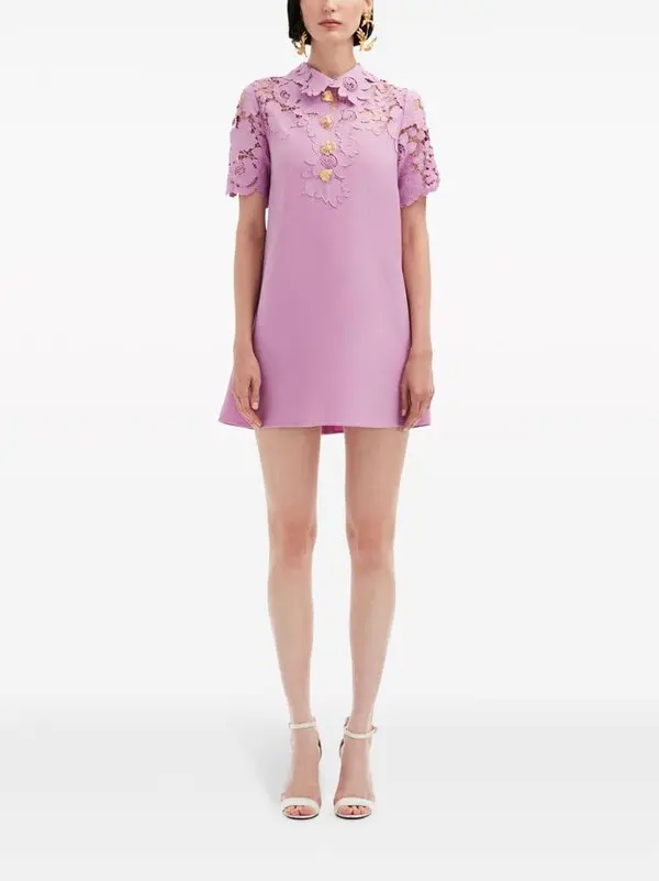 Oscar De La Renta Mixed Botanical Guipure-panel Minidress