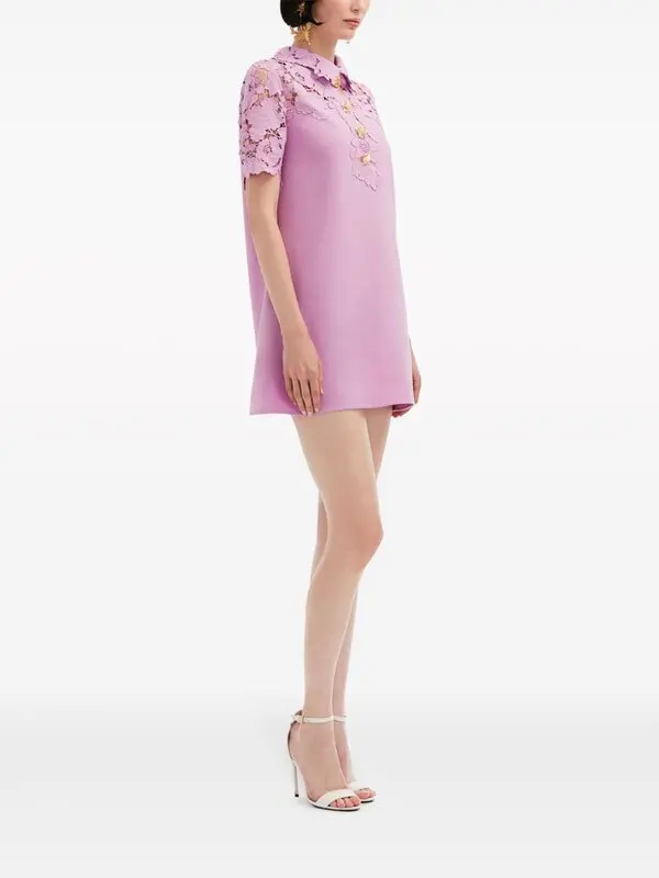 Oscar De La Renta Mixed Botanical Guipure-panel Minidress