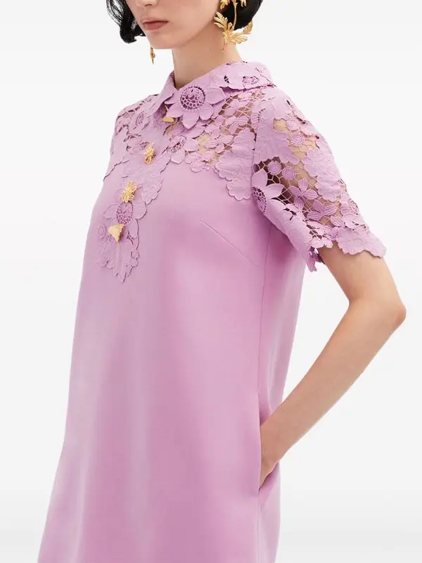 Oscar De La Renta Mixed Botanical Guipure-panel Minidress