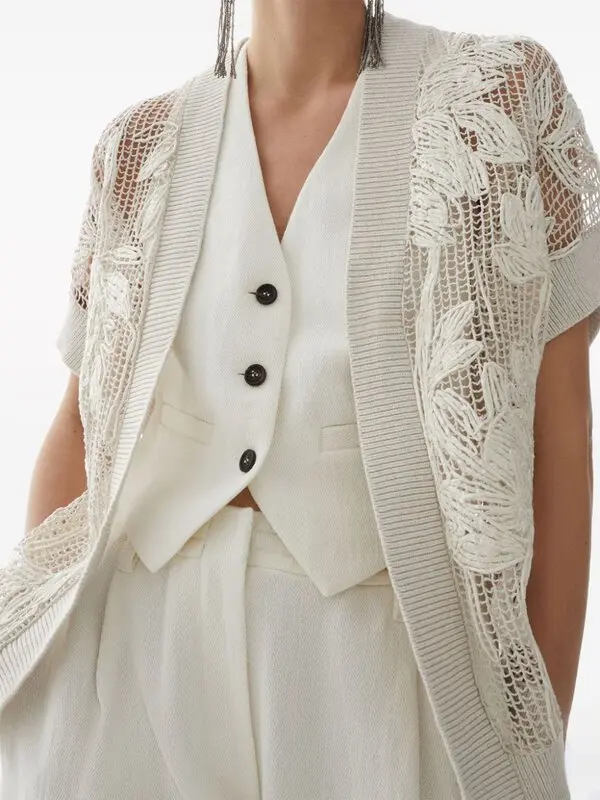 Brunello Cucinelli Floral-embroidered V-neck Cardigan