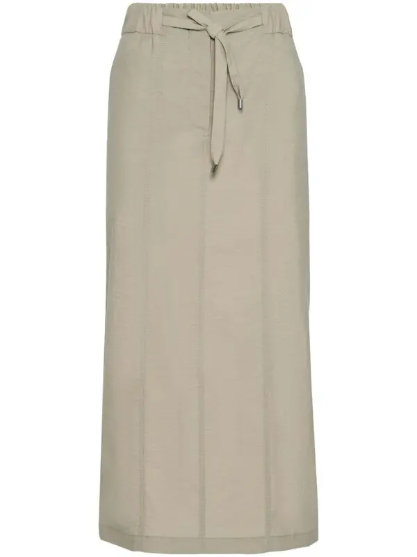 Brunello Cucinelli Cotton Blend Drawstring Midi Skirt - Green