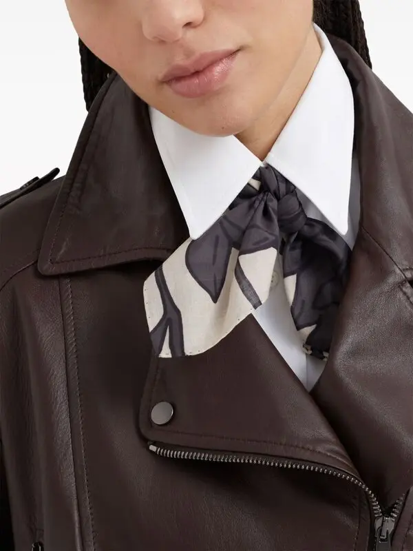 Brunello Cucinelli Leaf-print Cotton Scarf
